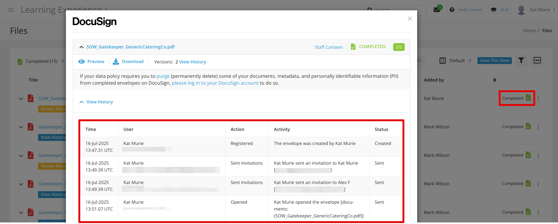 Using DocuSign eSignature within the Gatekeeper Repository